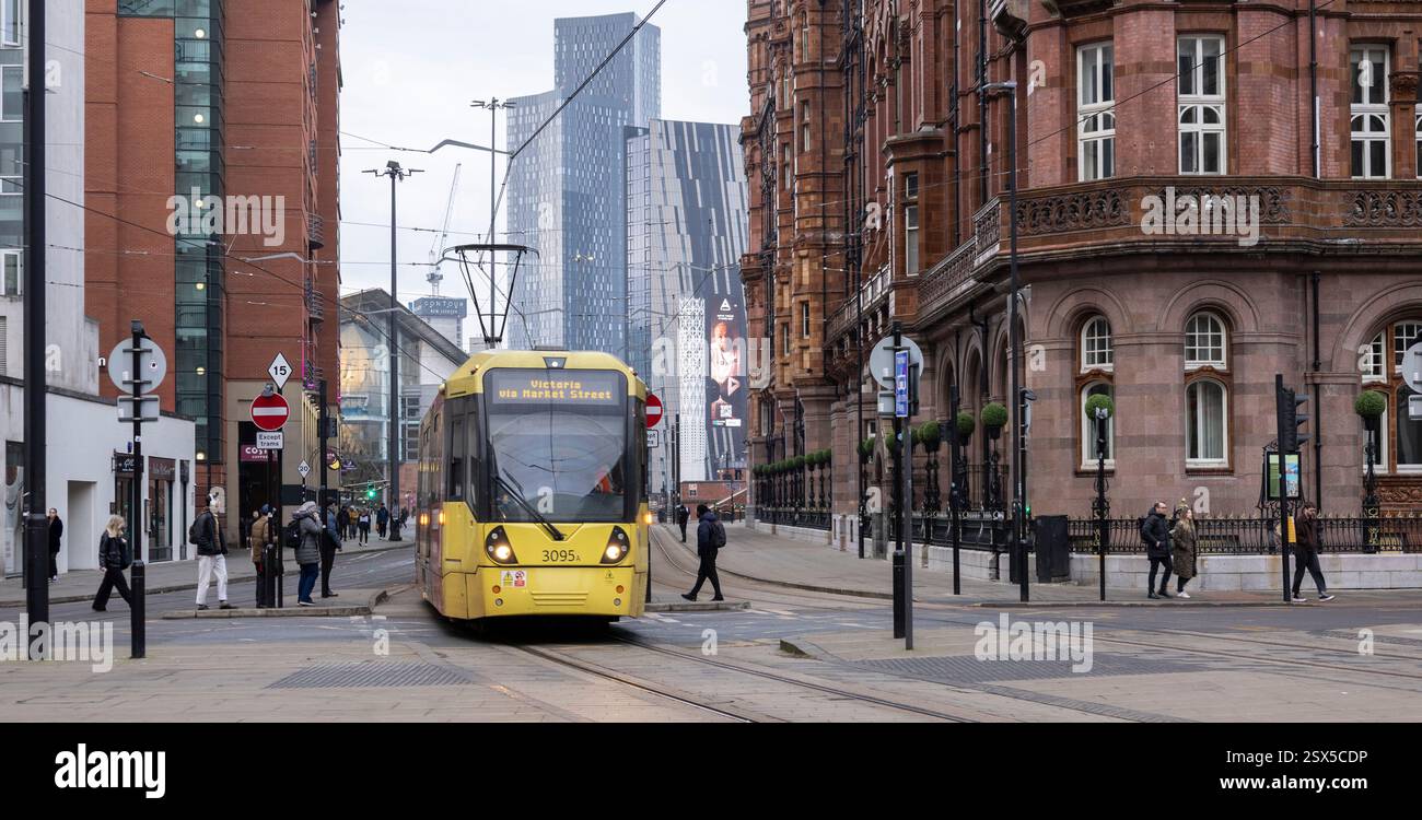 Manchester, uk, January 19th 2025 famous yellow Metrolink Tram at St ...