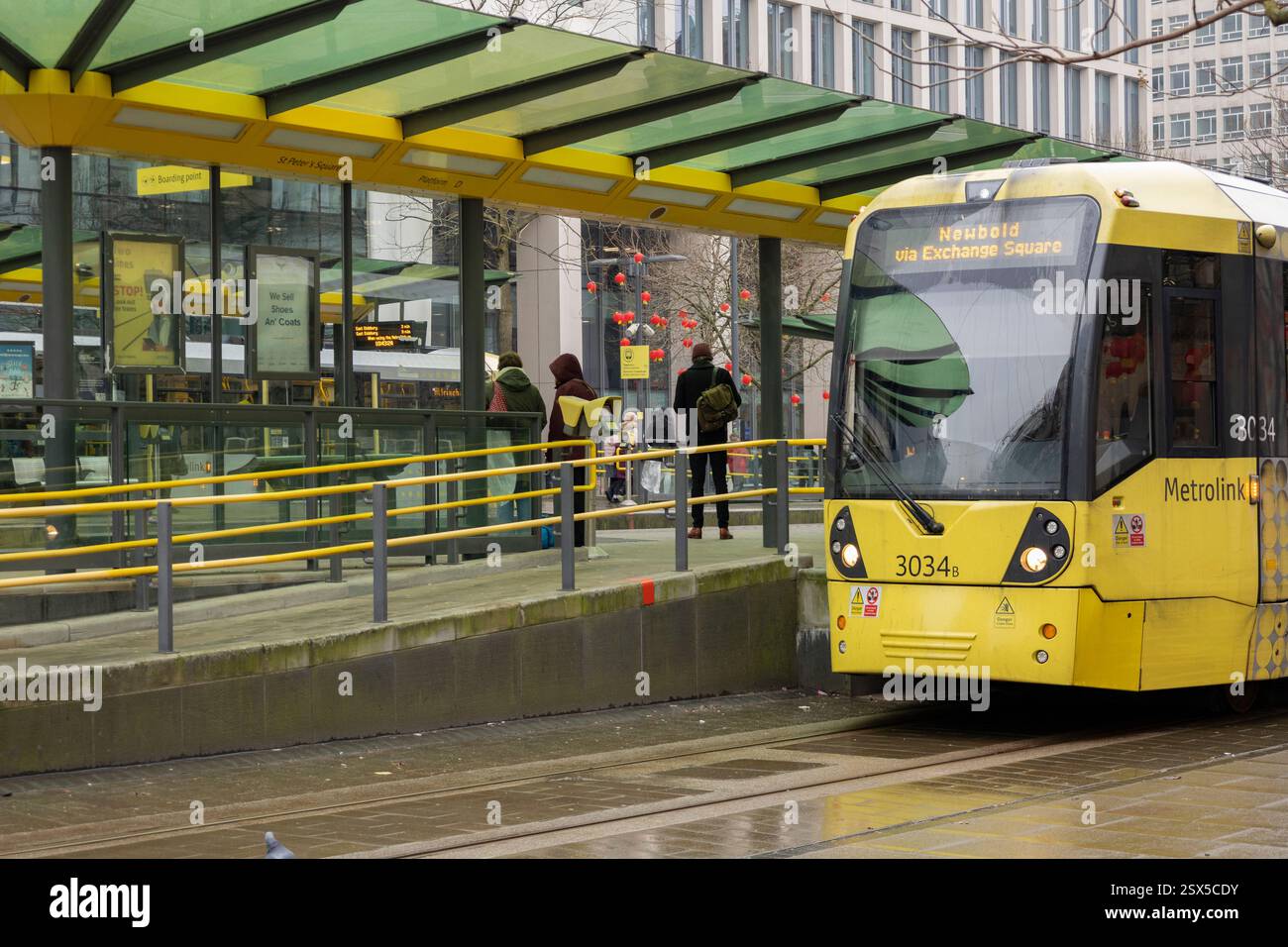 Manchester, uk, January 19th 2025 famous yellow Metrolink Tram at St ...