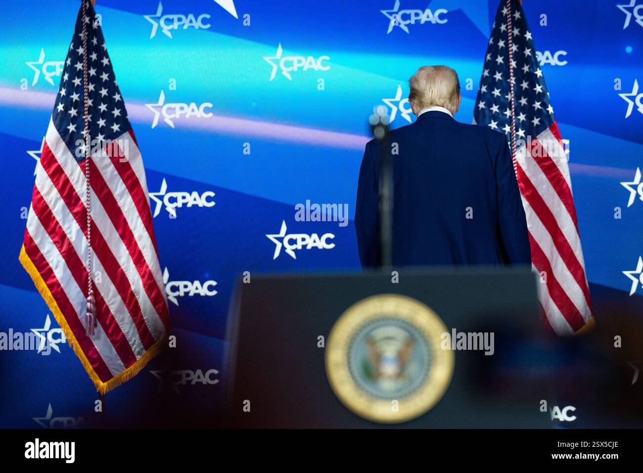 United States President President Donald J Trump exits the stage at the ...
