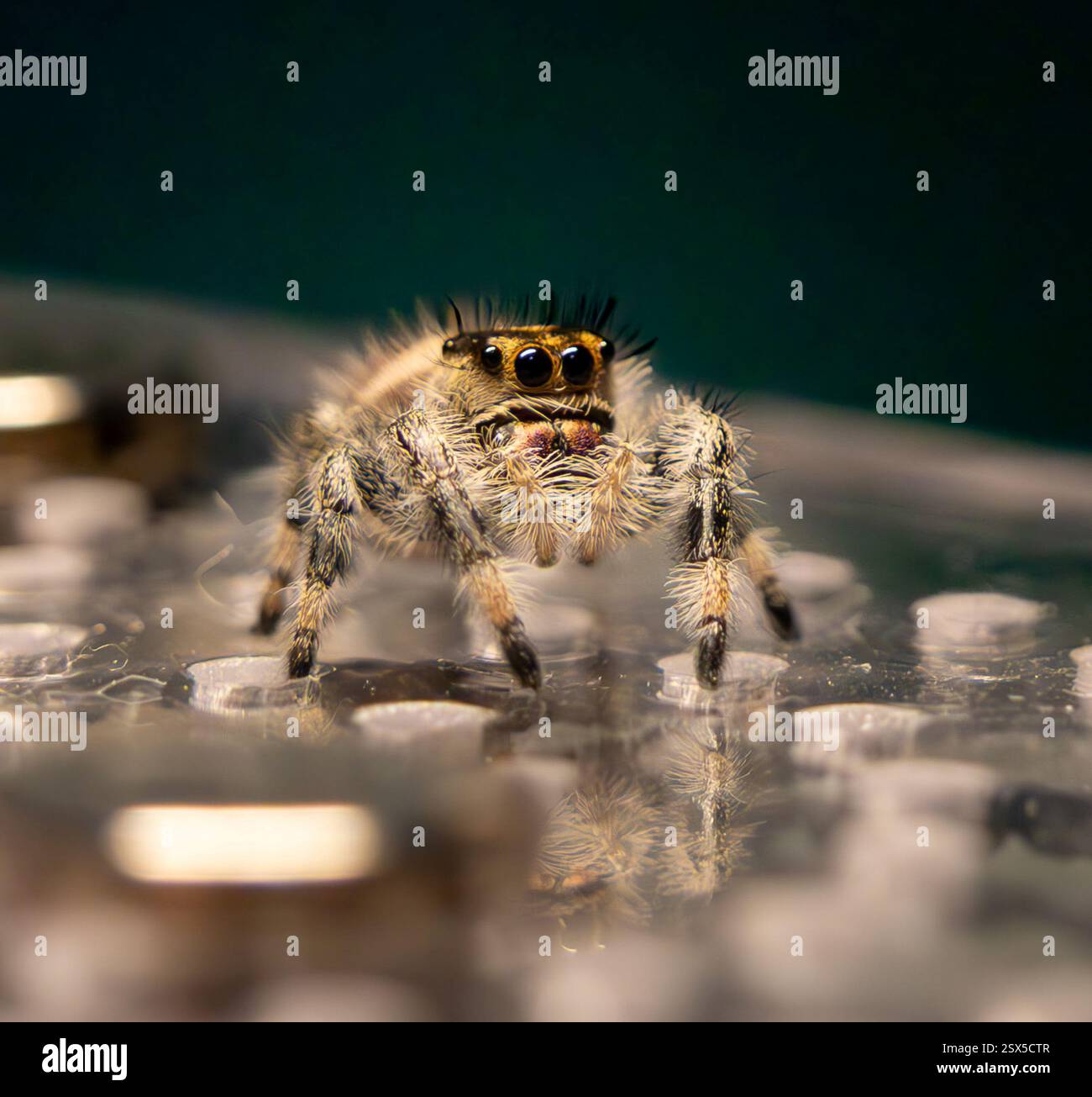 A macro of Phidippus regius, the regal jumping spider, showcasing its ...