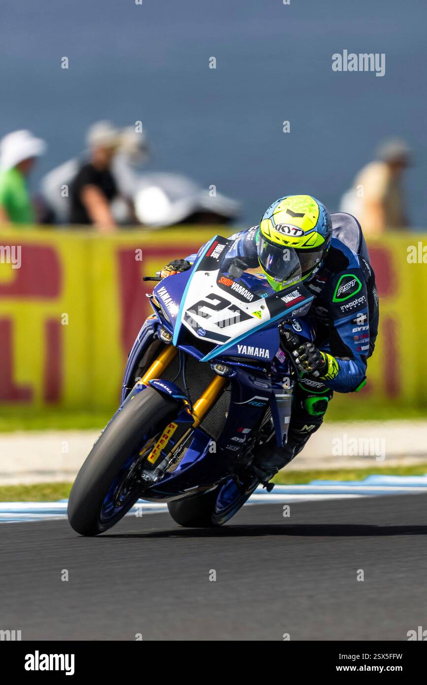 PHILLIP ISLAND, AUSTRALIA - FEBRUARY 22: Max Stauffer (NSW) riding Yamaha YZF-R1 during ...