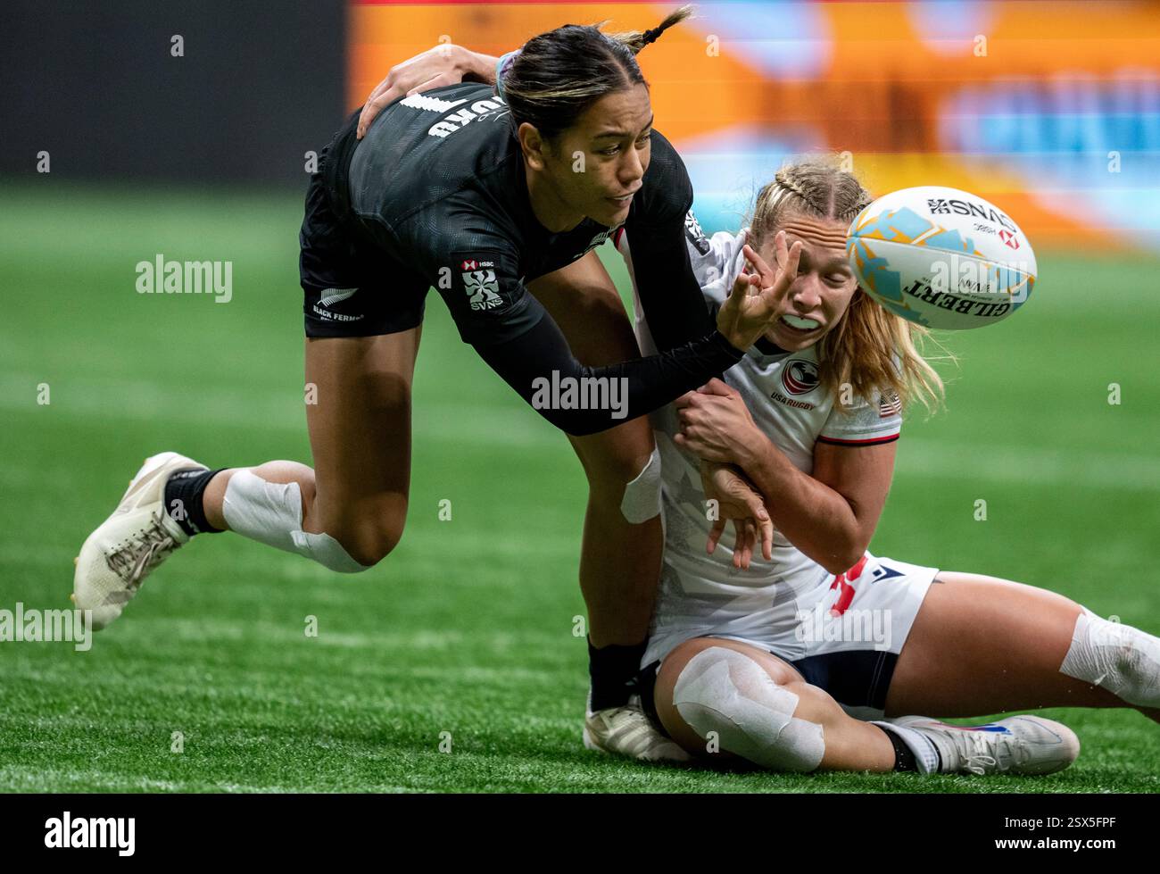 Vancouver, Canada. 22nd Feb, 2025. New Zealand's Manaia Nuku passes the ...
