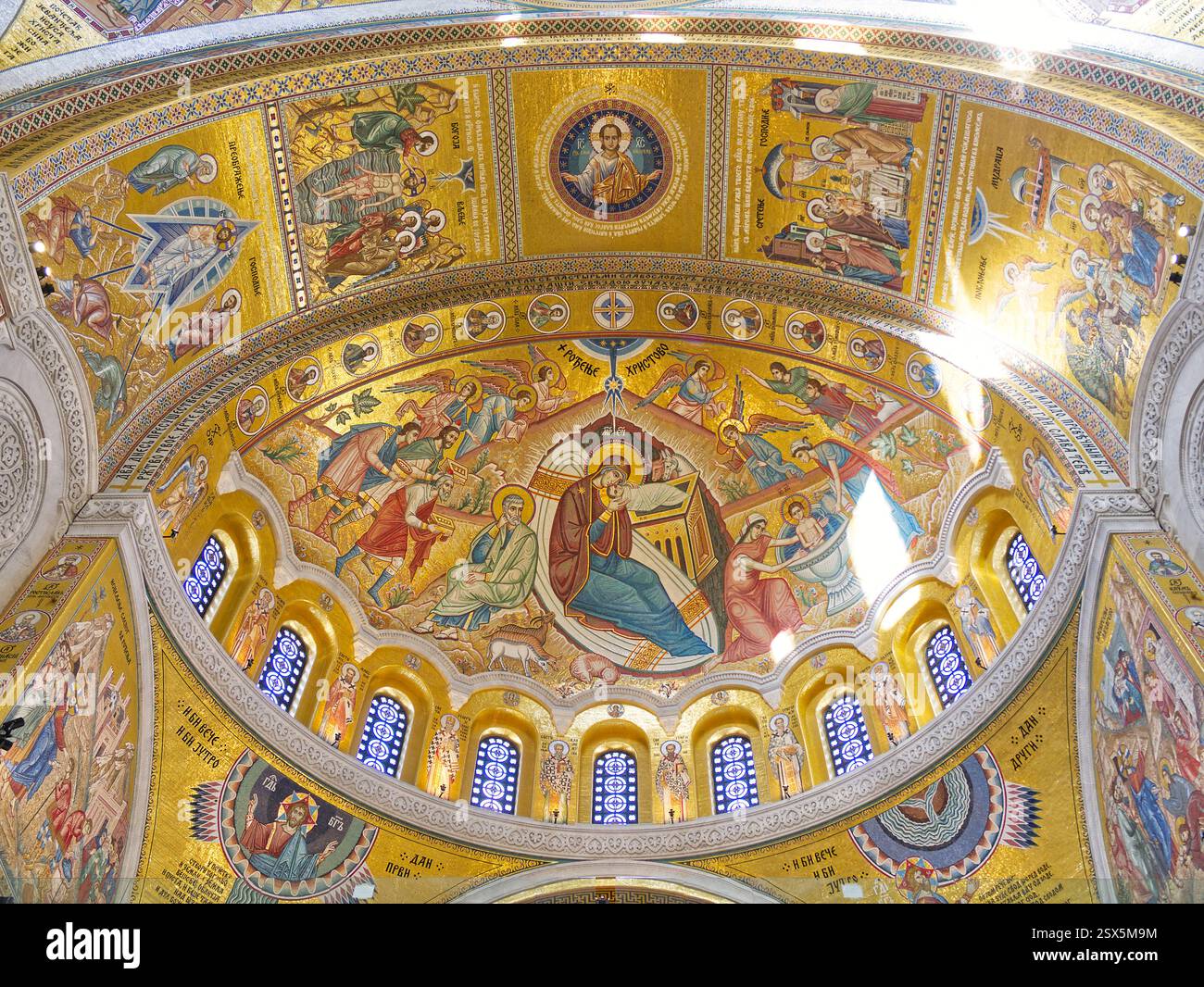 Elaborate golden Byzantine mosaic depicting religious scenes in the ...