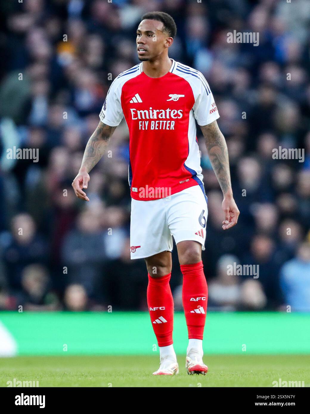Gabriel of Arsenal looks on during the Premier League match Arsenal vs ...