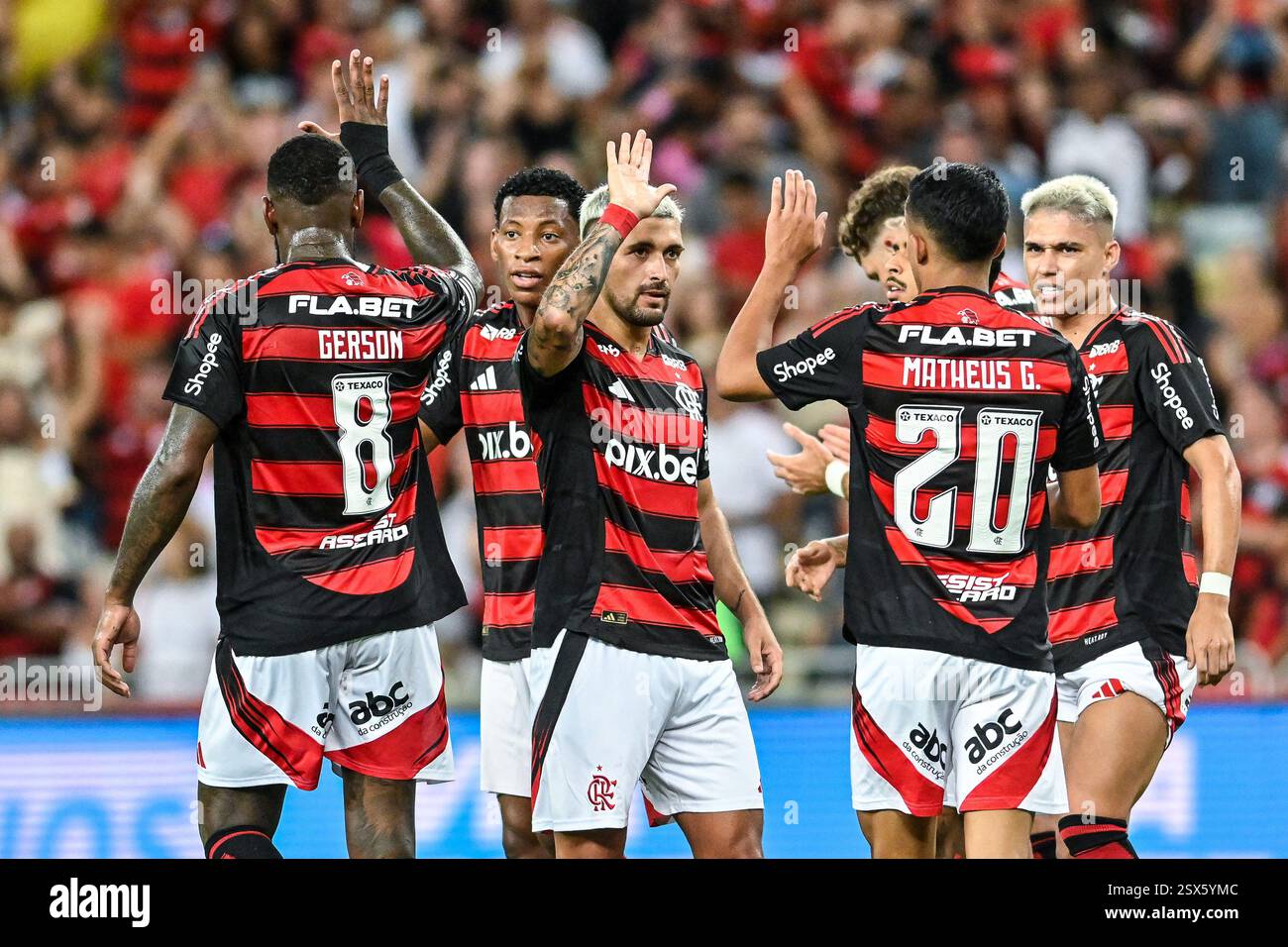 Rio De Janeiro, Brazil. 22nd Feb, 2025. De Arrascaeta celebrates goal ...