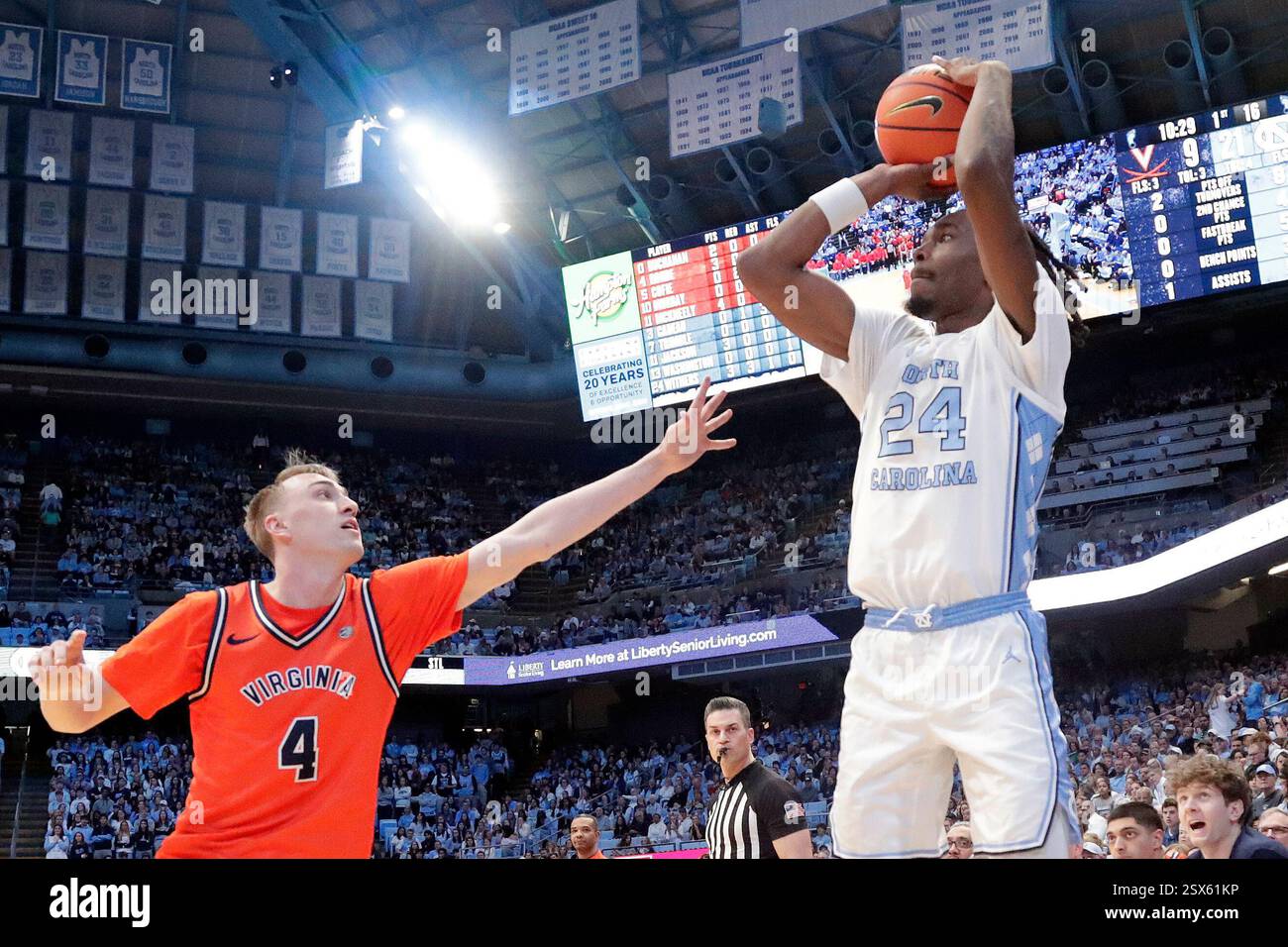 North Carolina forward Jae'Lyn Withers (24) shoots over Virginia guard ...
