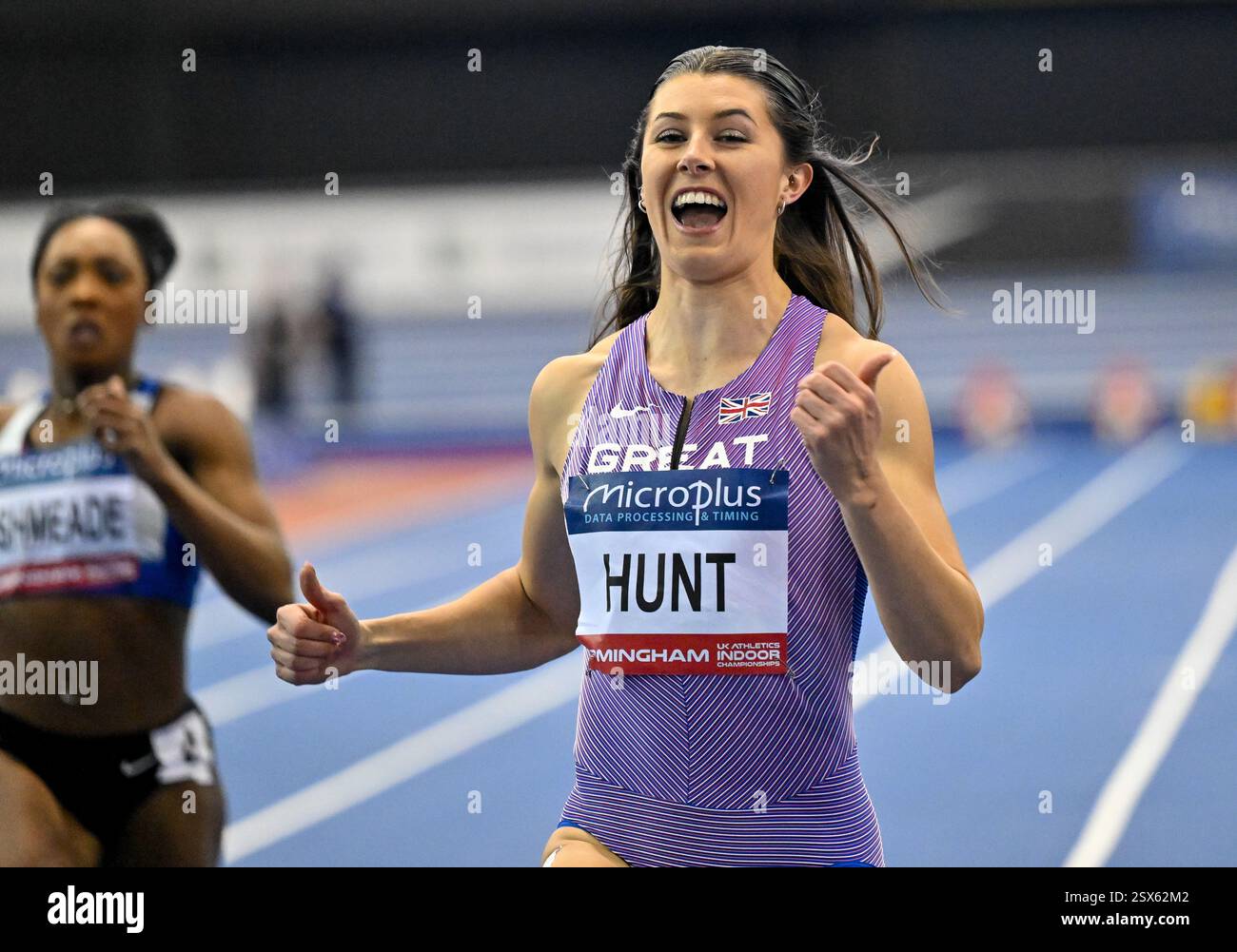 Birmingham, UK. 22nd Feb, 2025. Amy HUNT wins her heat of the 60m ...