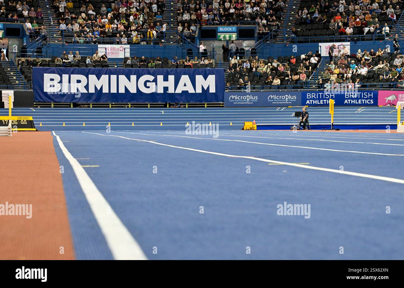 Birmingham, UK. 22nd Feb, 2025. Trackside view of the 60m sprint track ...