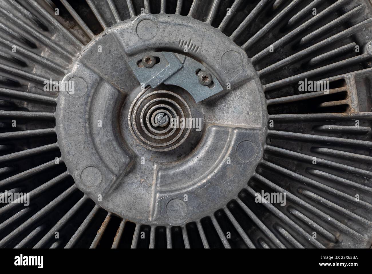 Closeup of cooling fan clutch. Automotive cooling system repair and ...