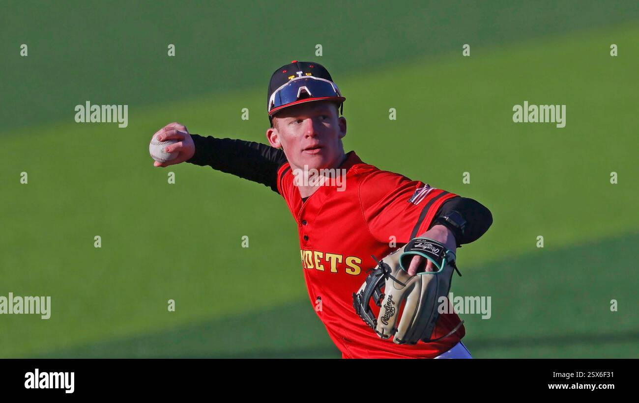 VMI infielder Max Perry (12) in action during an NCAA baseball game ...