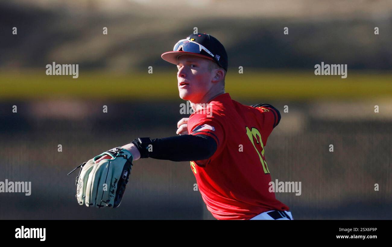 VMI infielder Max Perry (12) in action during an NCAA baseball game ...