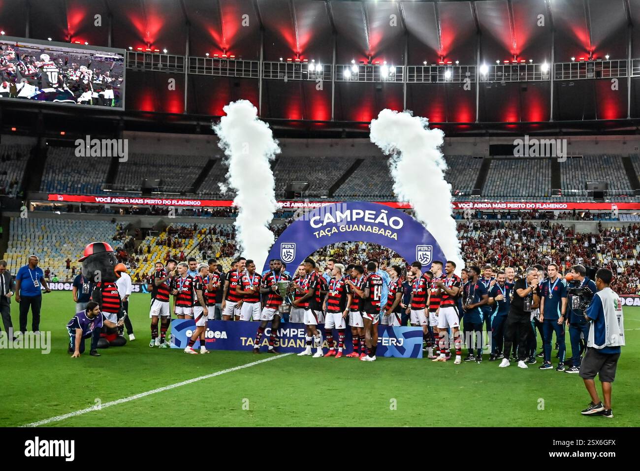 Rio De Janeiro, Brazil. 22nd Feb, 2025. Captain Gerson lifts the Cup ...