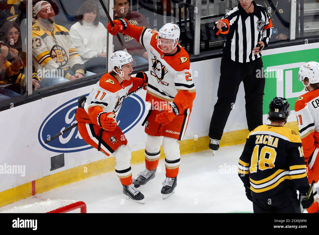 Anaheim Ducks center Trevor Zegras (11) celebrates with teammate ...