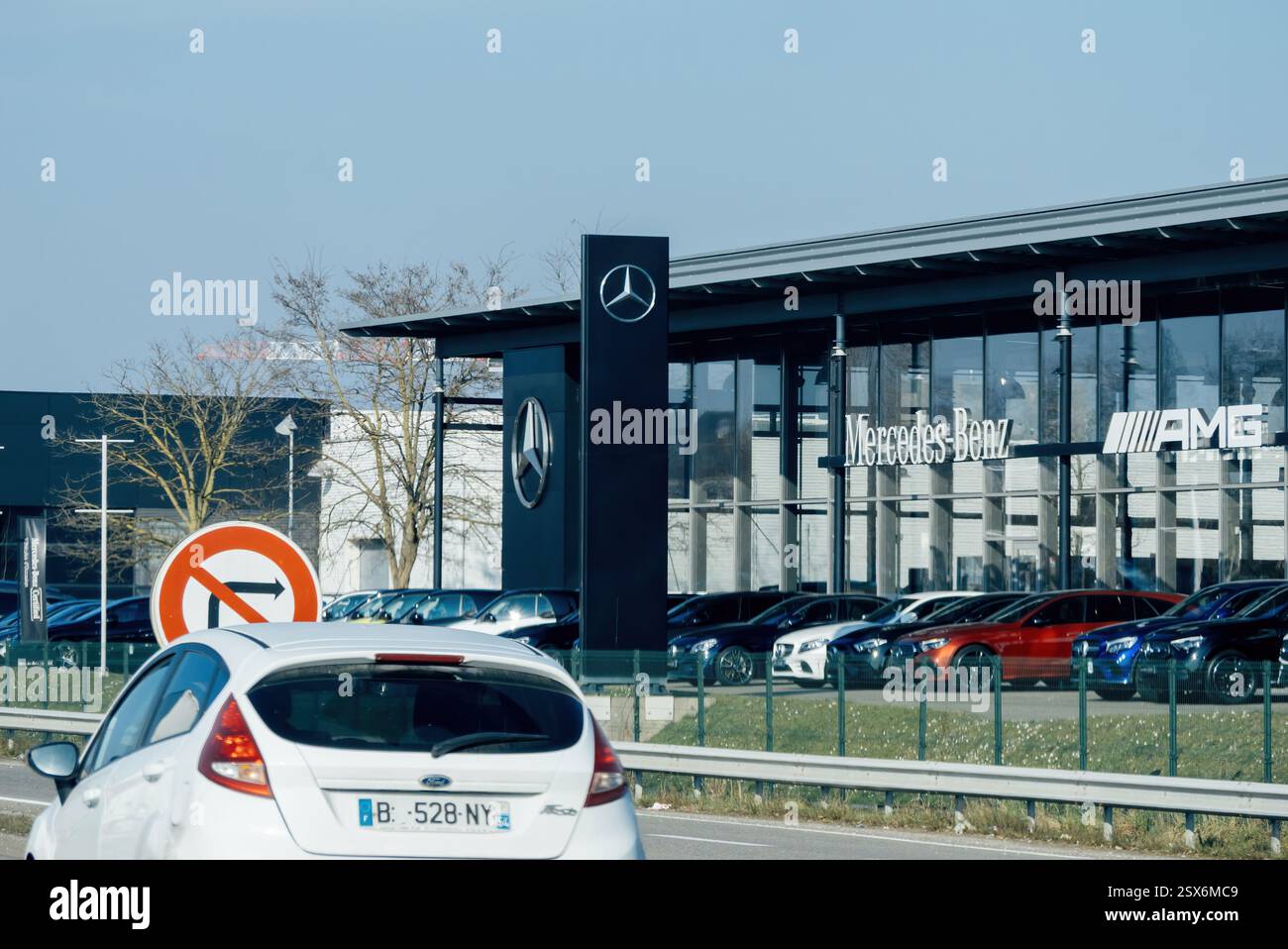 Strasbourg, France - Feb 18, 2025: A Mercedes-Benz dealership with AMG ...