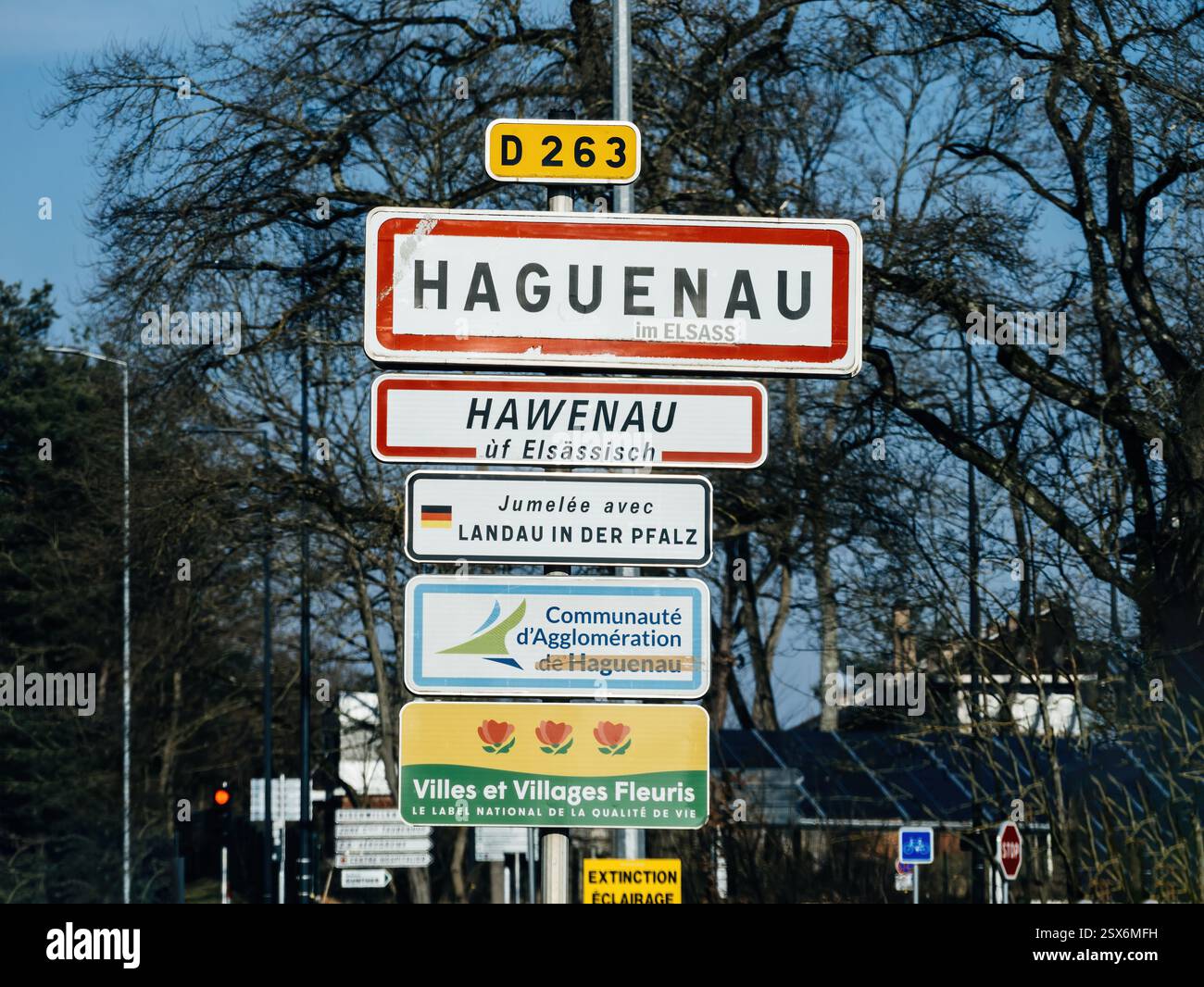 Haguenau, France - Feb 18, 2025: A road sign in Haguenau, Alsace ...