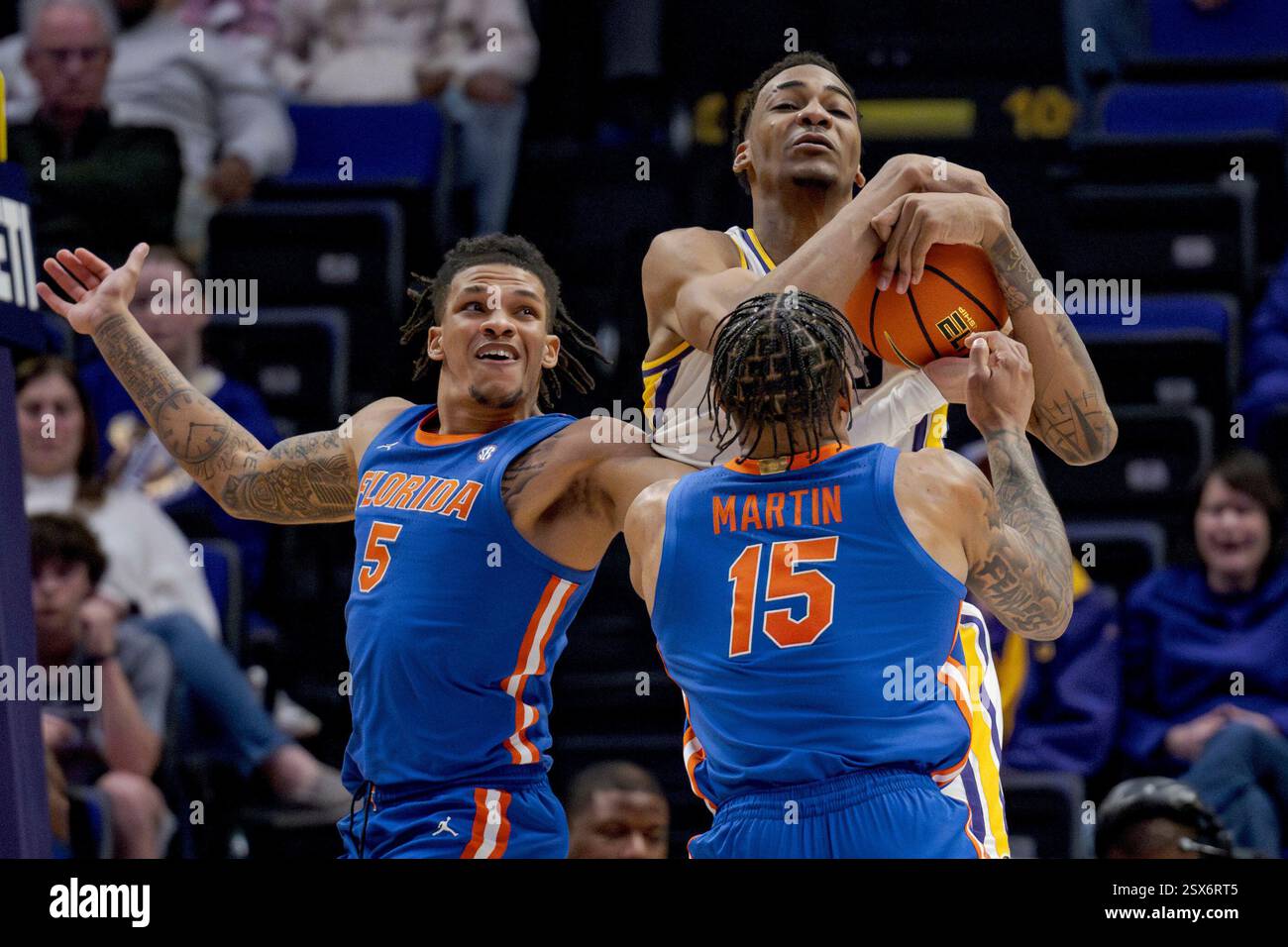 LSU forward Robert Miller III (6) battles for a rebound against Florida ...