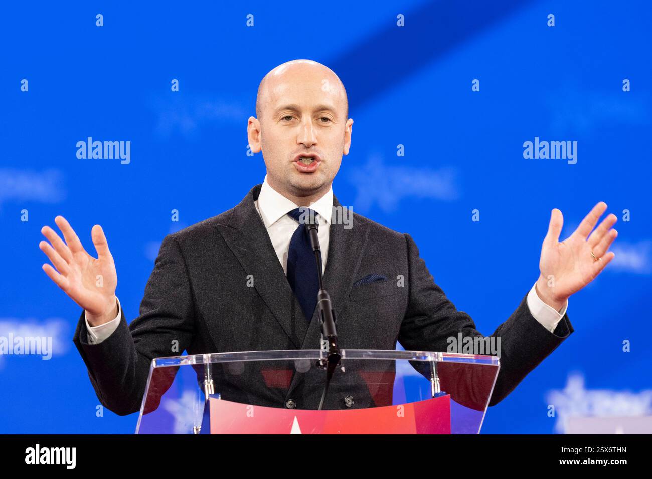 National Harbor, MD, February 22, 2025: Stephen Miller speaks during ...
