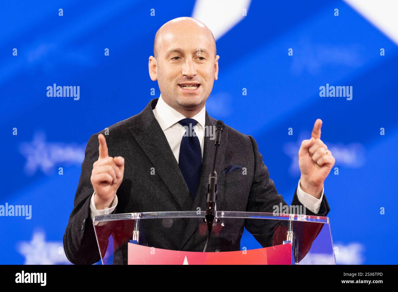 National Harbor, MD, February 22, 2025: Stephen Miller speaks during ...