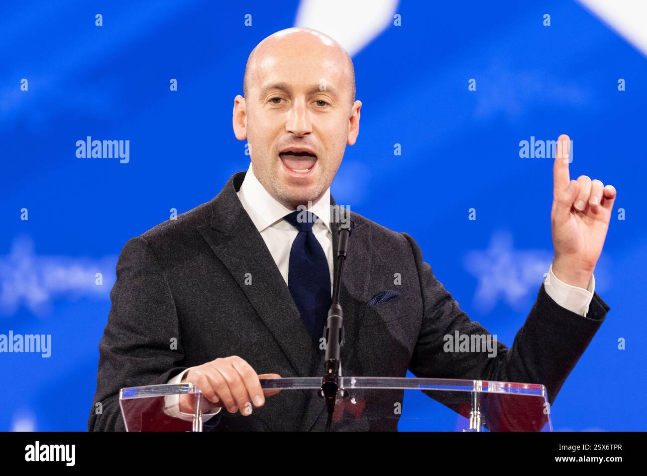 National Harbor, MD, February 22, 2025: Stephen Miller speaks during ...