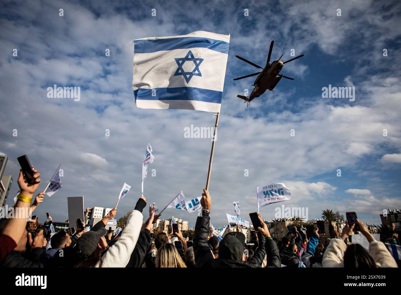 Well wishers and friends of Israeli released hostages Omer Shem-Tov and ...