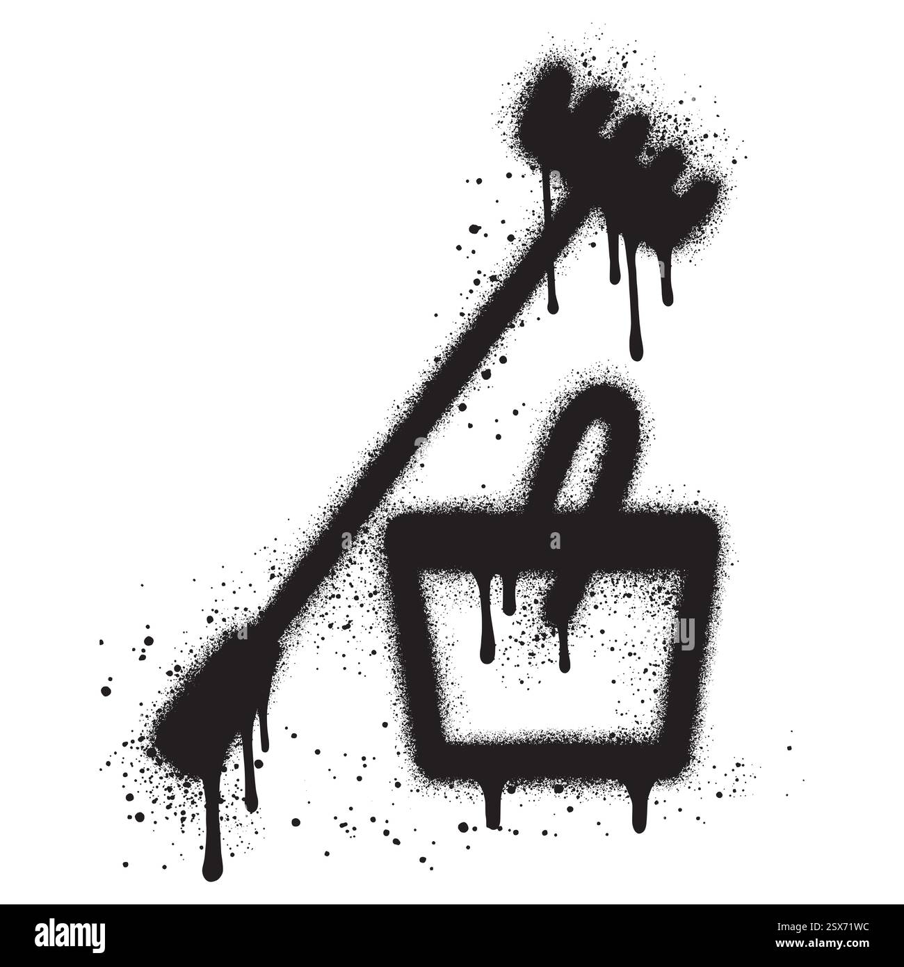 Mop and bucket graffiti with black spray paint. vector illustration ...