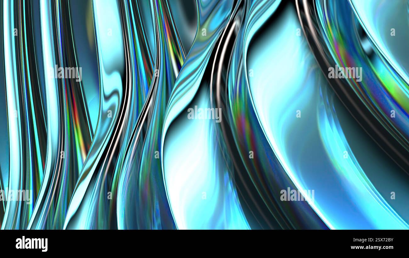 Blue purple chrome refraction abstract background expressing modern curve artistry like water ...