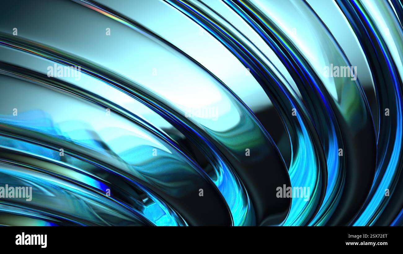Modern abstract background of blue purple chrome refracted watery ...