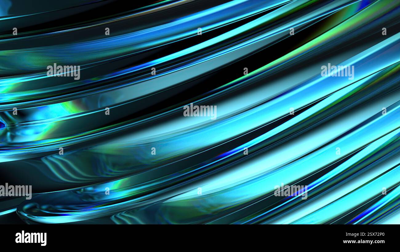 Blue purple chrome refraction watery modern luxury curve abstract background High quality 3d ...