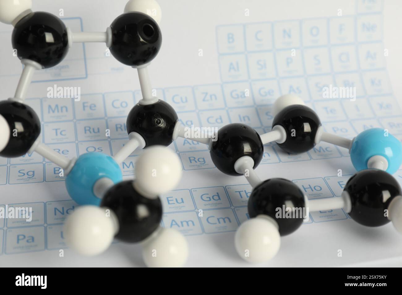 Chemical model of molecule on periodic table, closeup Stock Photo - Alamy