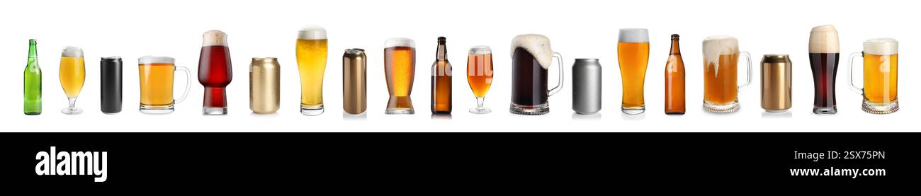 Different types of fresh beer isolated on white, set Stock Photo - Alamy