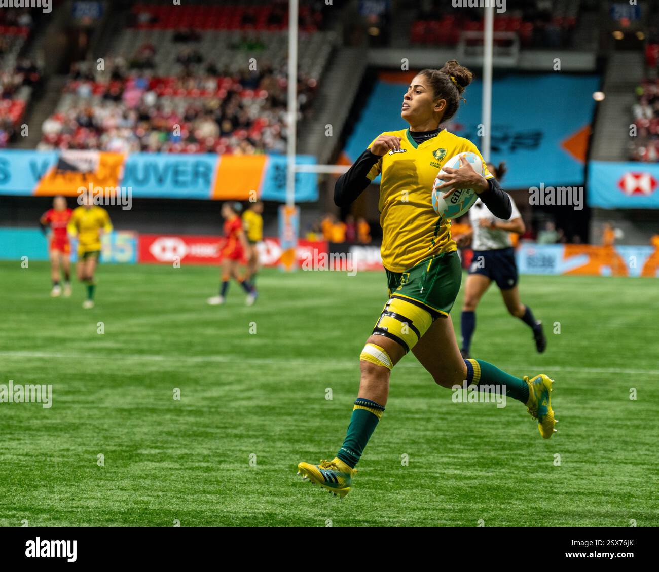 VANCOUVER, CANADA - FEBRUARY 22, 2025: Brazil's BIANCA SILVA (#11) runs for a try during the ...