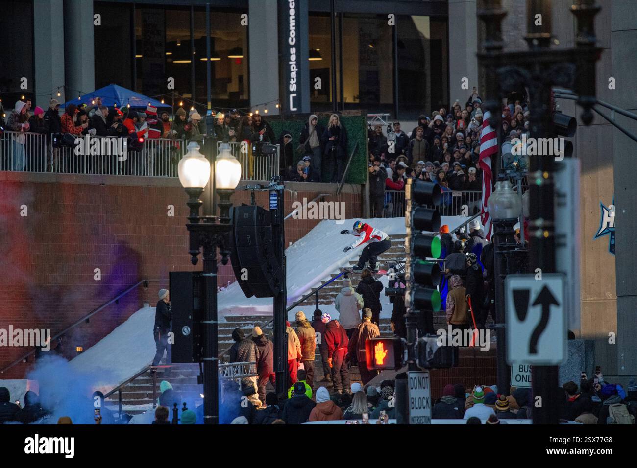BOSTON, MA - FEBRUARY 22: A general view of the Red Bull Heavy Metal street snowboarding event ...