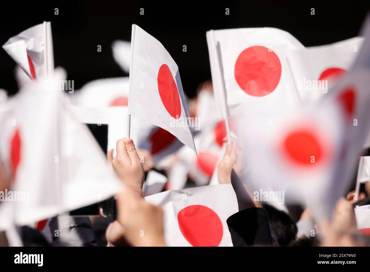 Tokyo, Japan. 23rd Feb, 2025. People waving Japanese flags celebrate ...