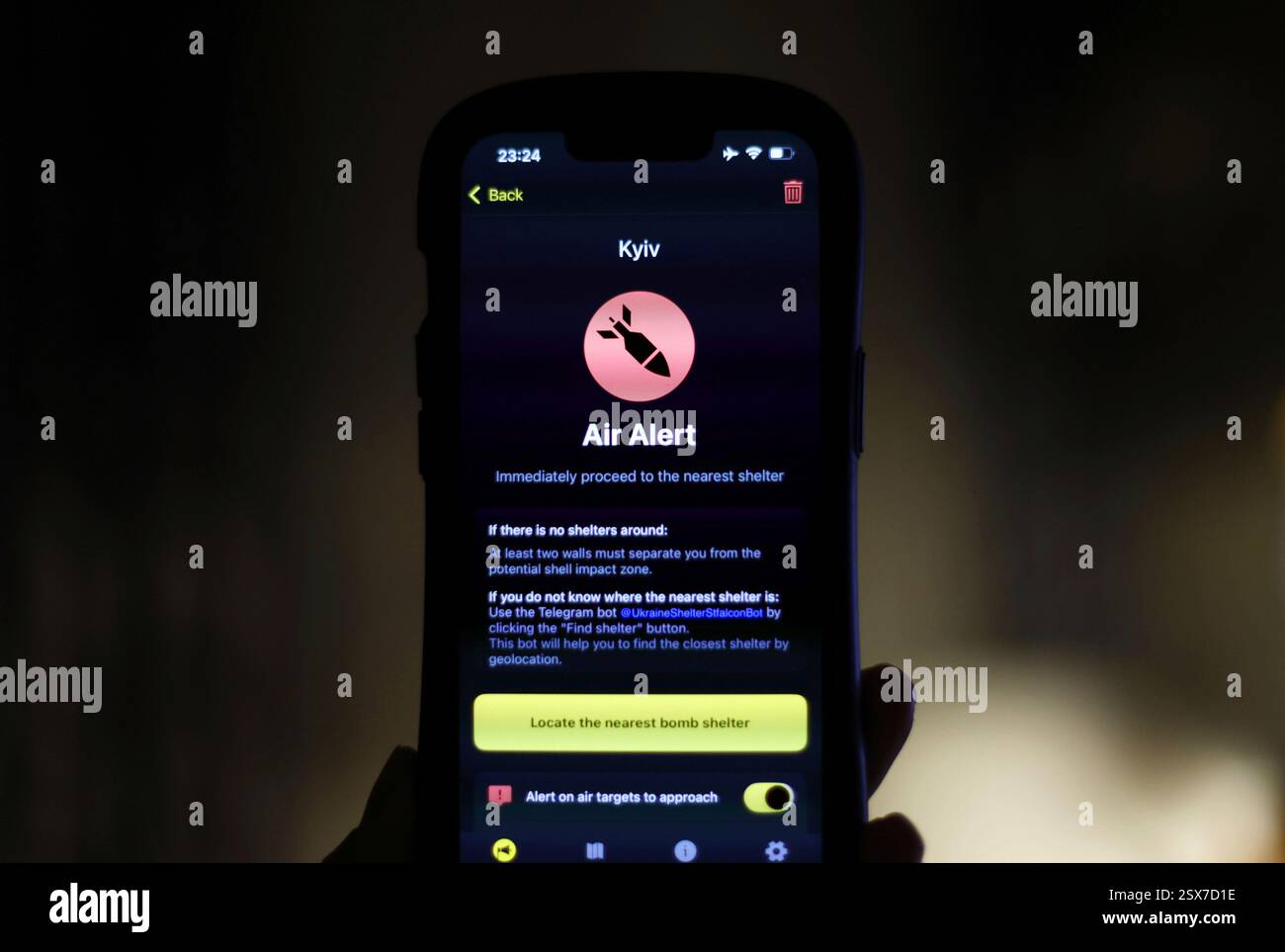 A photo shows Ukraine's air raid warning app in Kyiv, Ukraine on ...