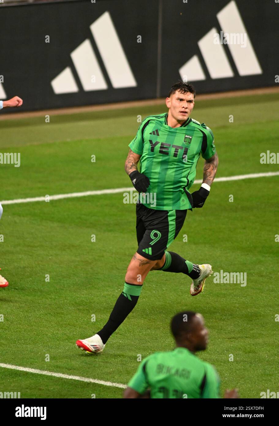 AUSTIN, TX - February 22: Austin FC forward Brandon Vasquez (9) watches ...
