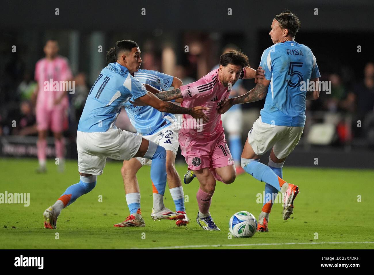 Inter Miami forward Lionel Messi comes under pressure from New York ...