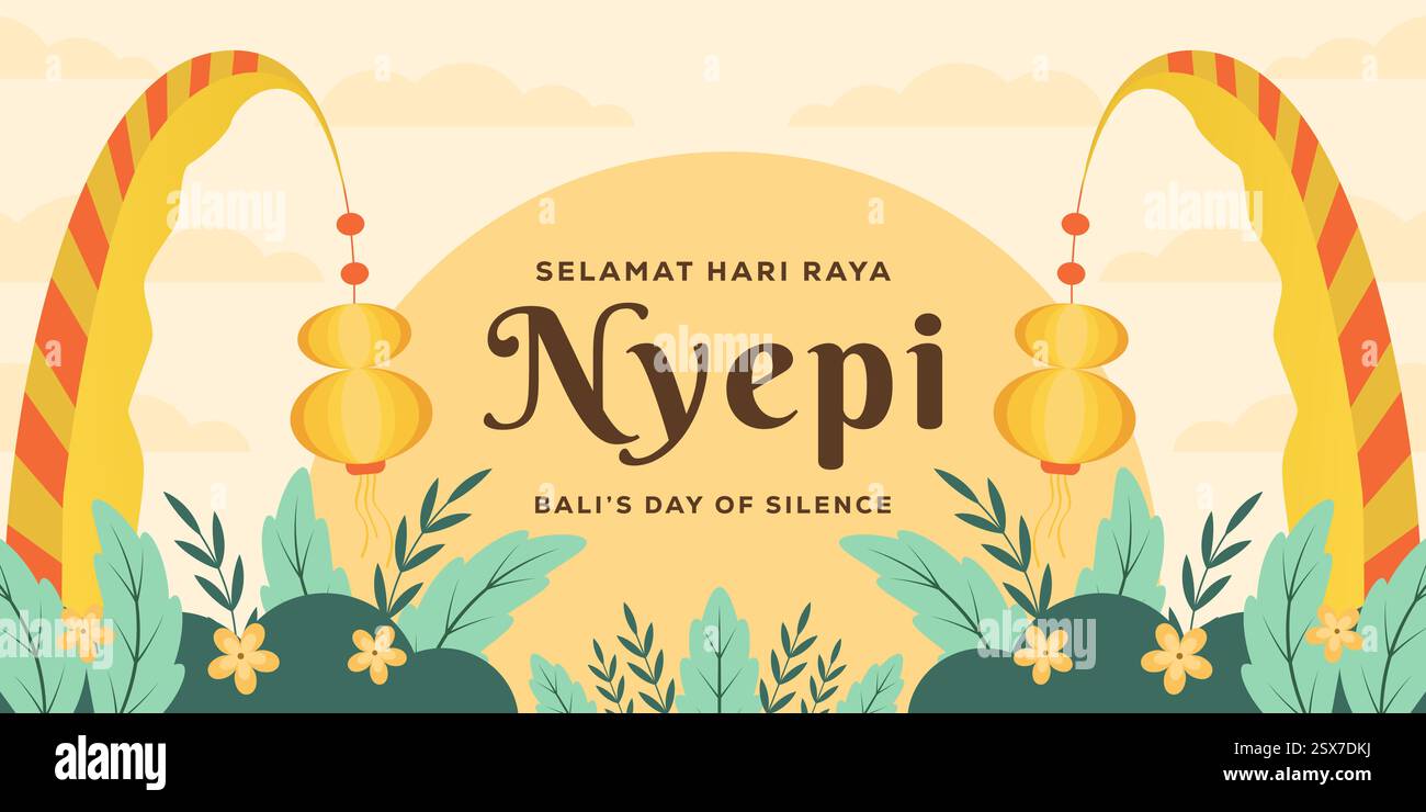 flat design nyepi bali's day of silence horizontal banner Stock Vector ...