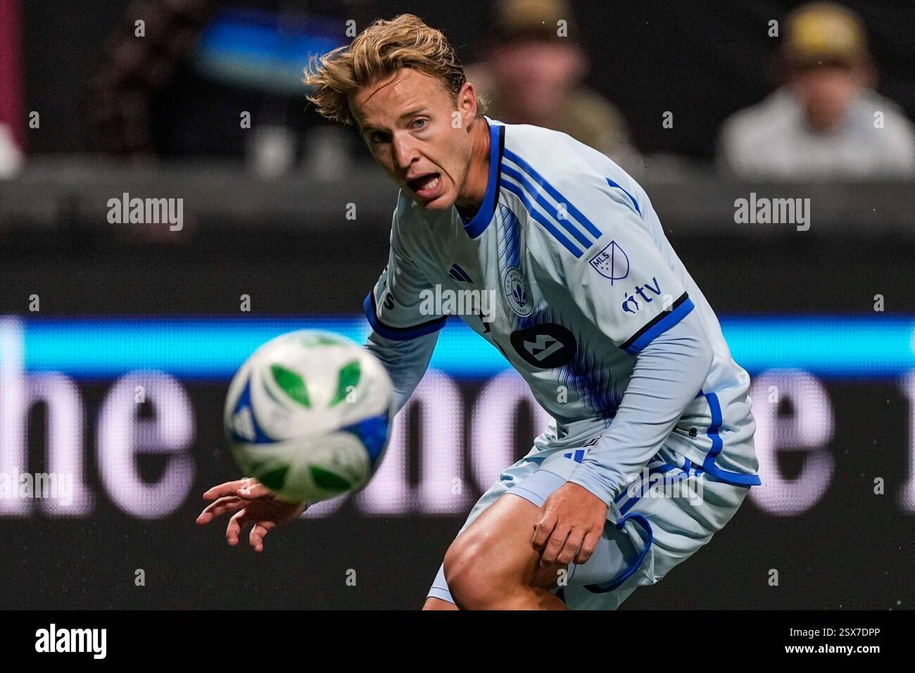 CF Montreal midfielder Bryce Duke (10) takes a shot on Atlanta United's ...