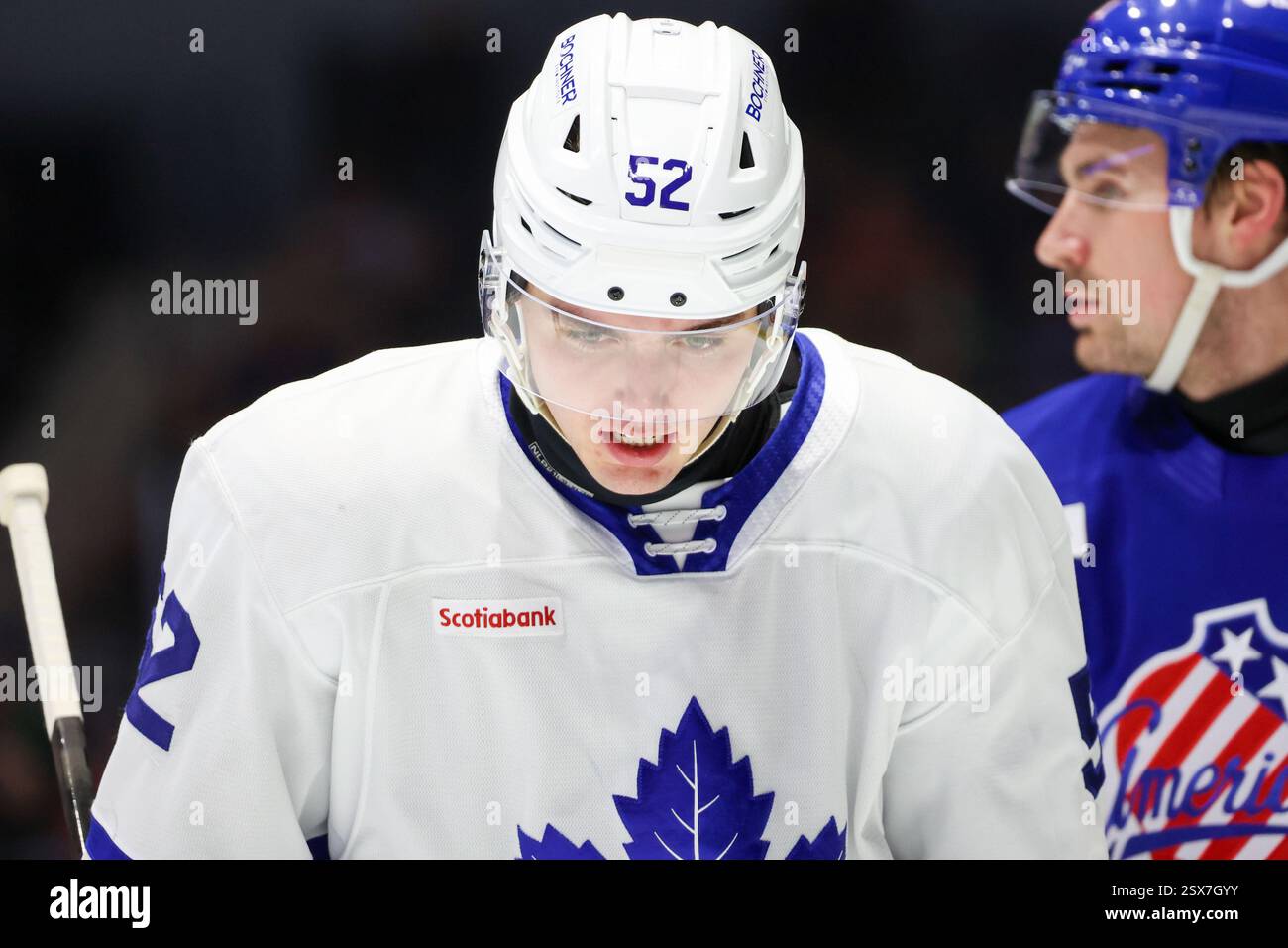 Rochester, New York, USA. 22nd Feb, 2025. Toronto Marlies defenseman ...