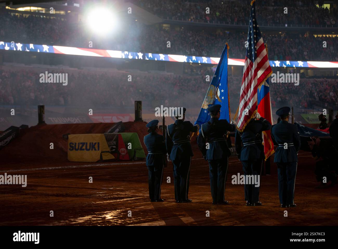 February 22, 2025, Arlington, Texas, USA: Military members present the ...