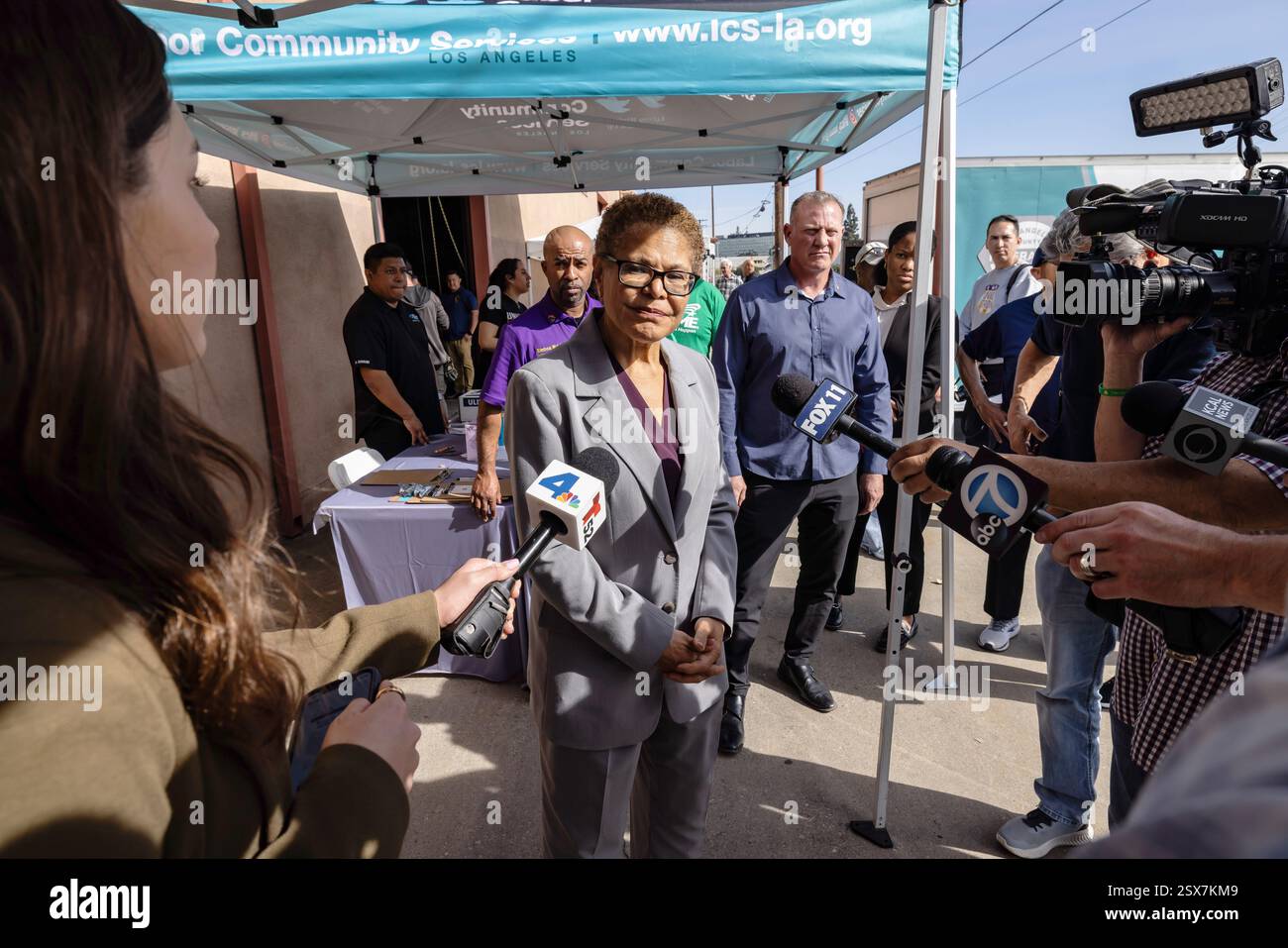 Bell, United States. 22nd Feb, 2025. Los Angeles Mayor Karen Bass joins ...