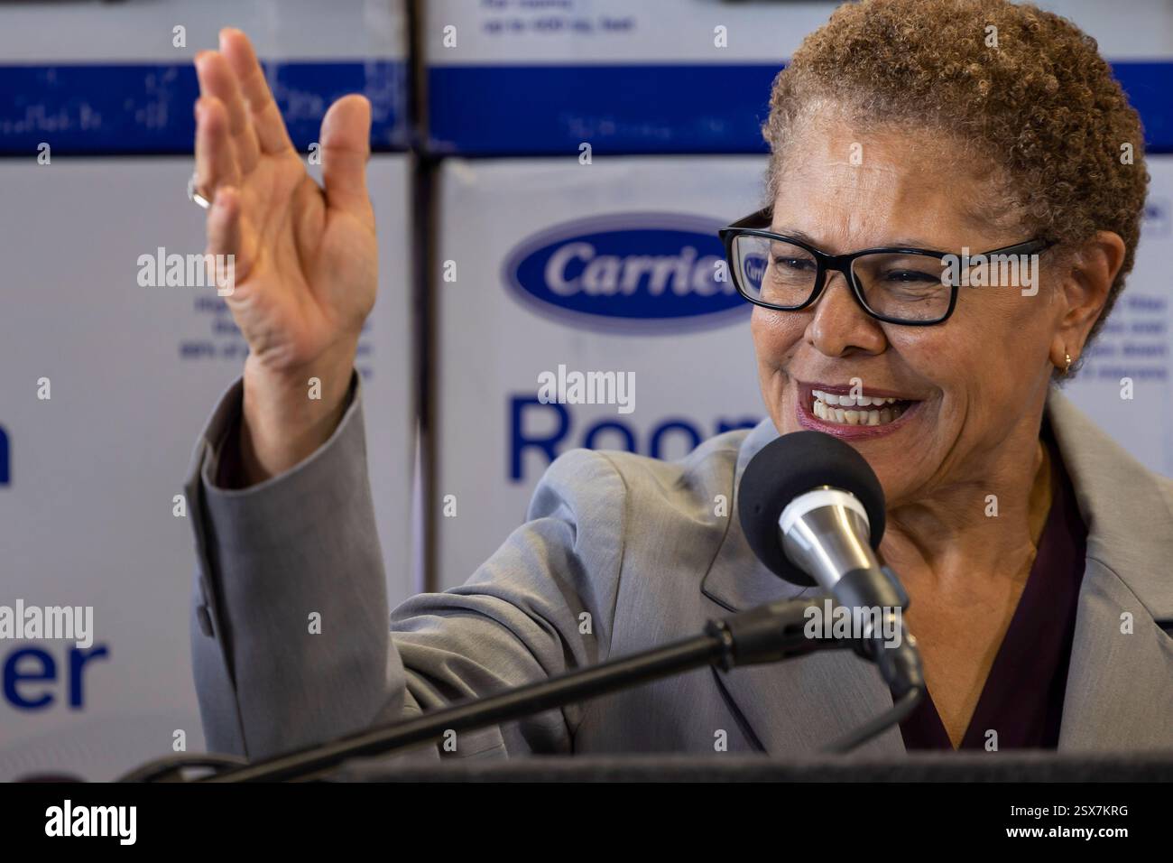 Bell, United States. 22nd Feb, 2025. Los Angeles Mayor Karen Bass joins ...