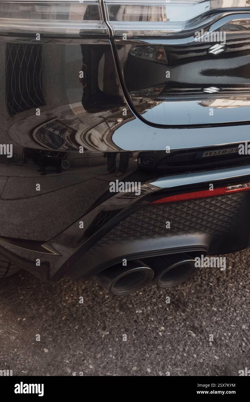 Cremona, Italy February 9th 2025 Detail of a black Alfa Romeo Stelvio ...