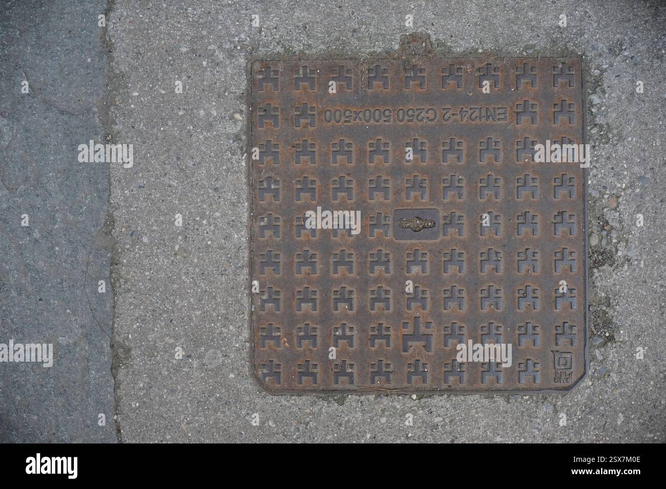 Cremona, Italy February 9th 2025 Close up of a rusty rectangular ...