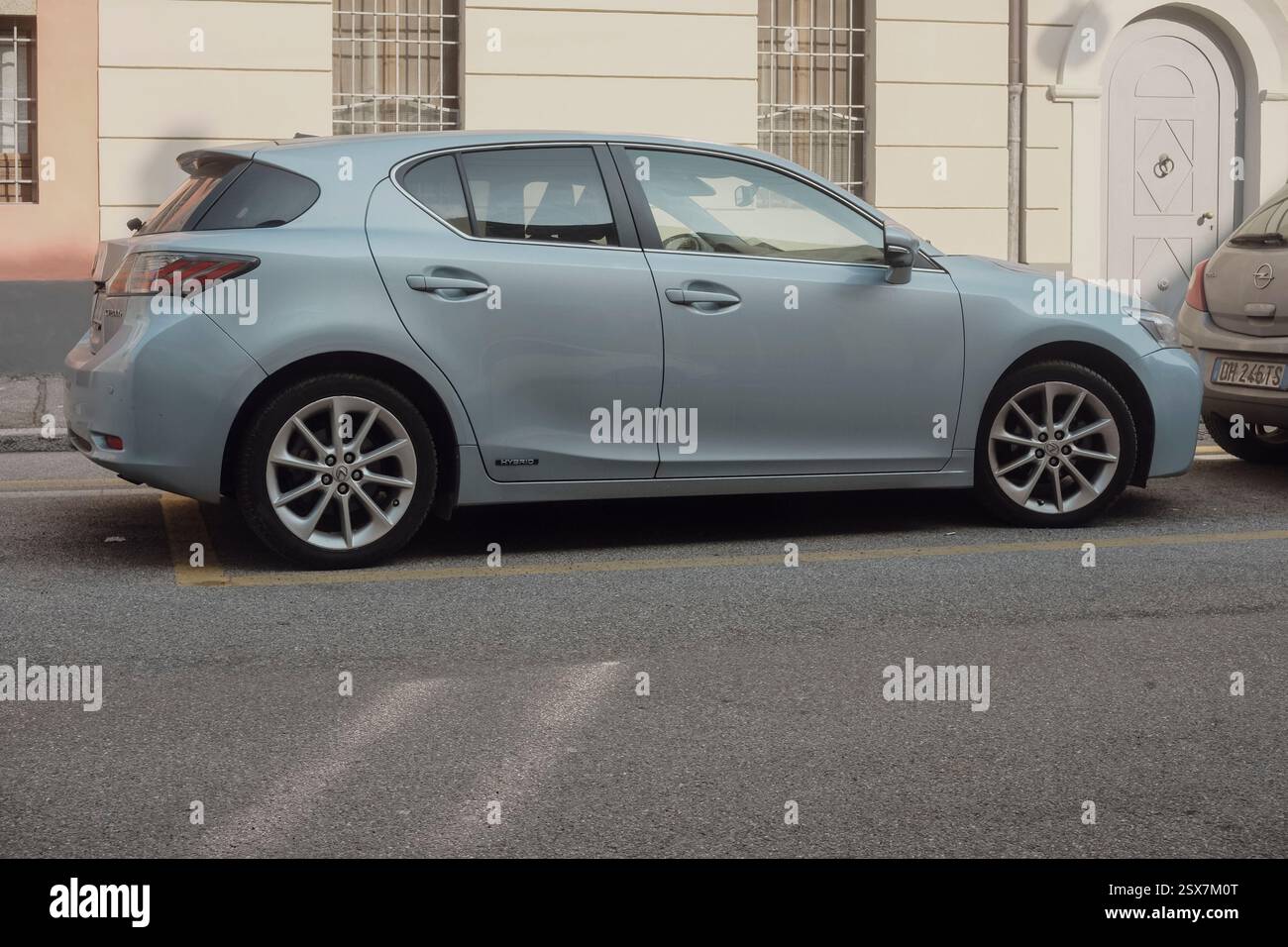 Cremona, Italy February 9th 2025 Light blue Lexus CT 200h hybrid car ...