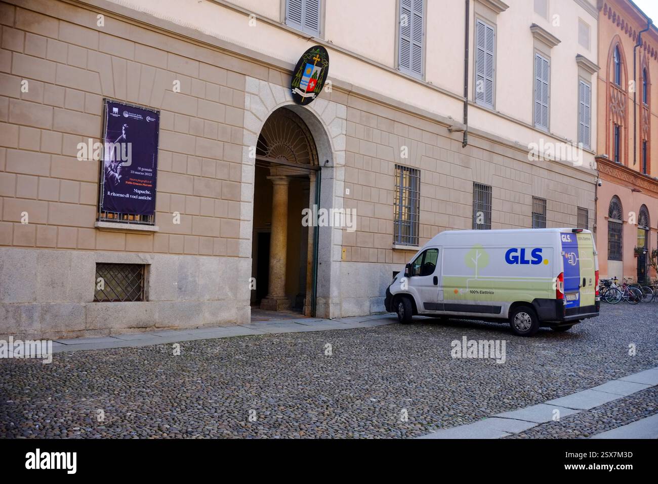 Cremona, Italy February 9th 2025 White Fiat Ducato van with GLS livery ...