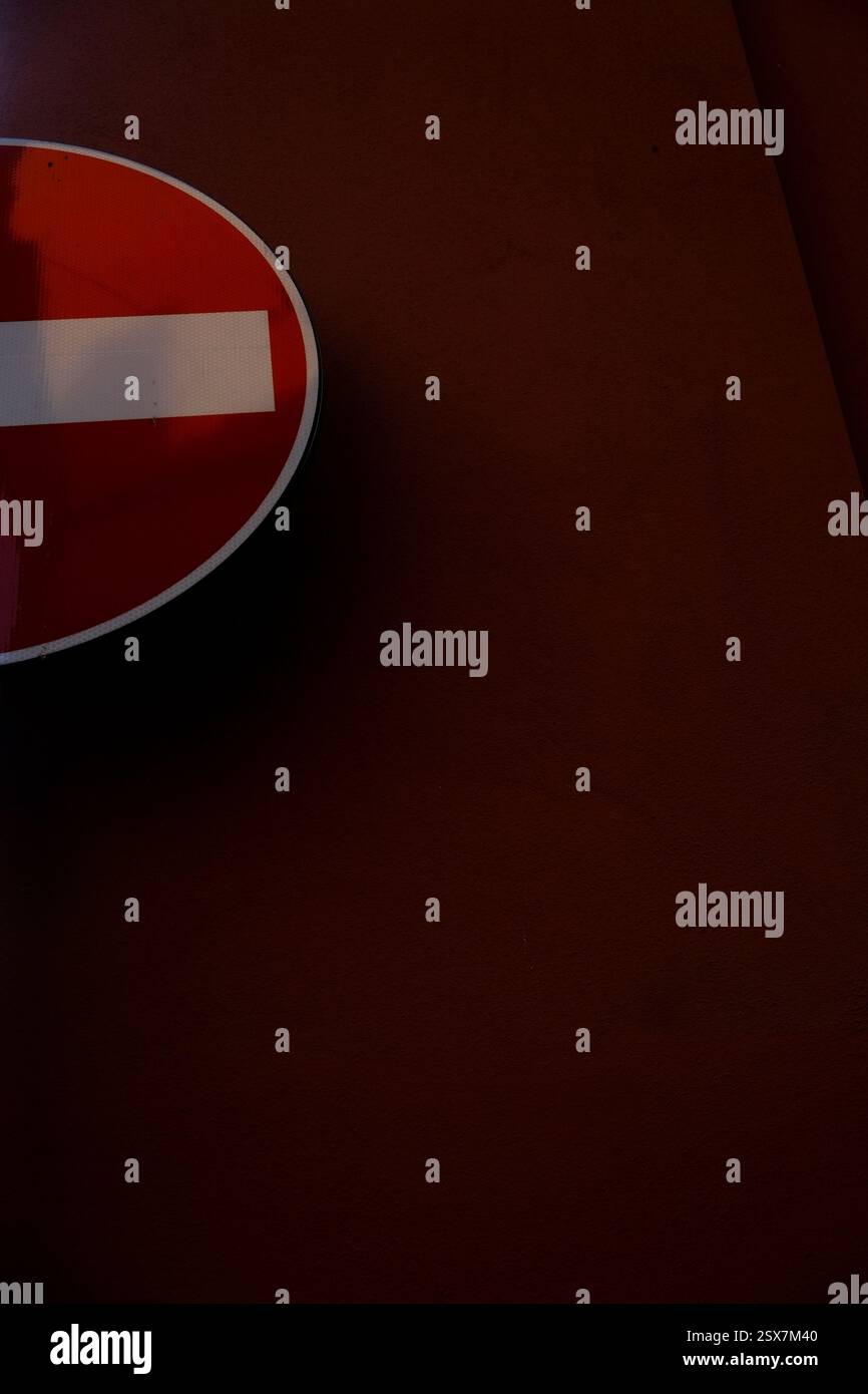 Cremona, Italy February 9th 2025 A close up of a no entry sign on a red ...