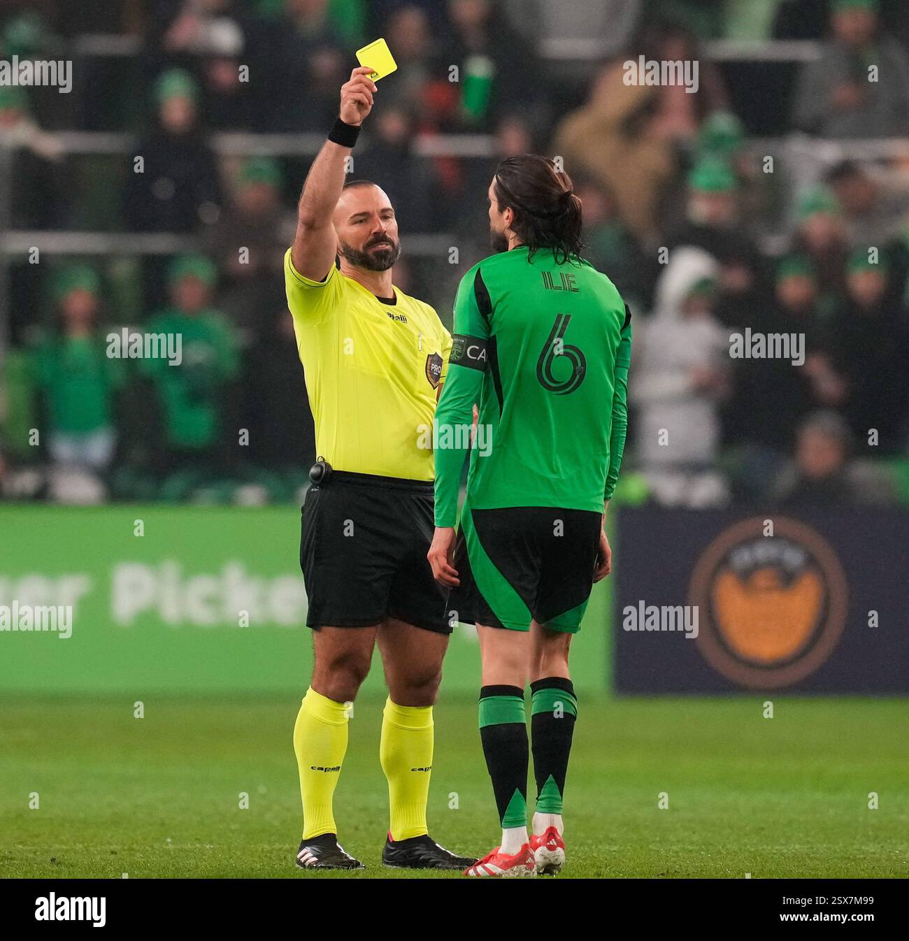 February 22, 2025, Austin, Texas, USA: Referee CHRIS PENSO shows a ...