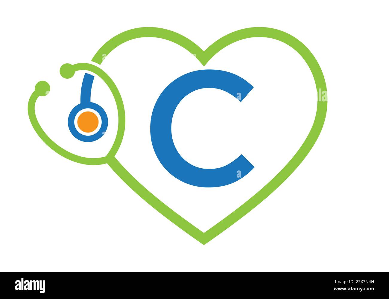 Initial Letter C Medical Logo Concept With Heart and Stethoscope Symbol ...