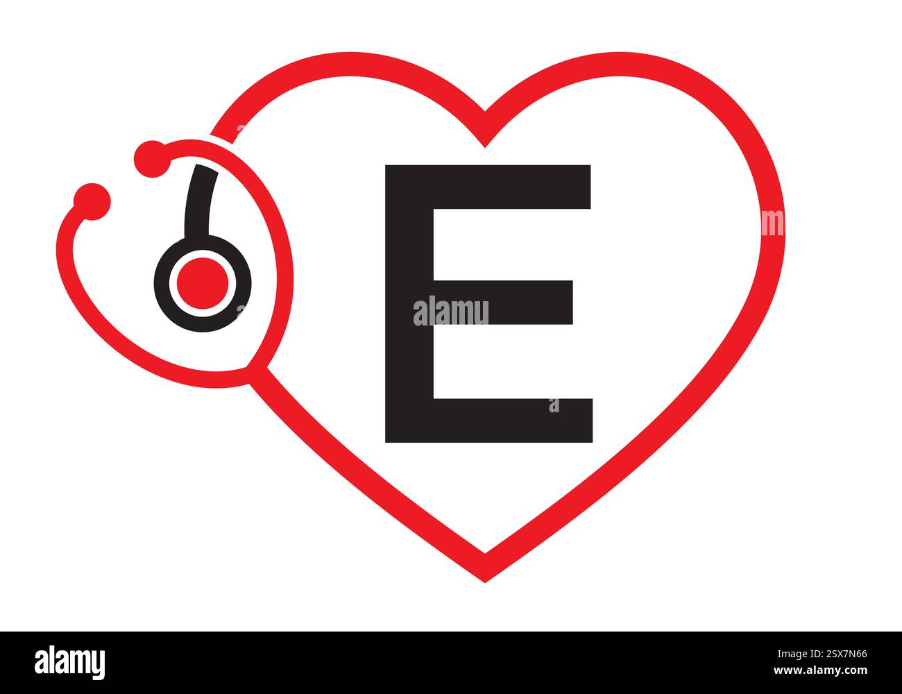 Initial Letter E Medical Logo Concept With Heart and Stethoscope Symbol ...